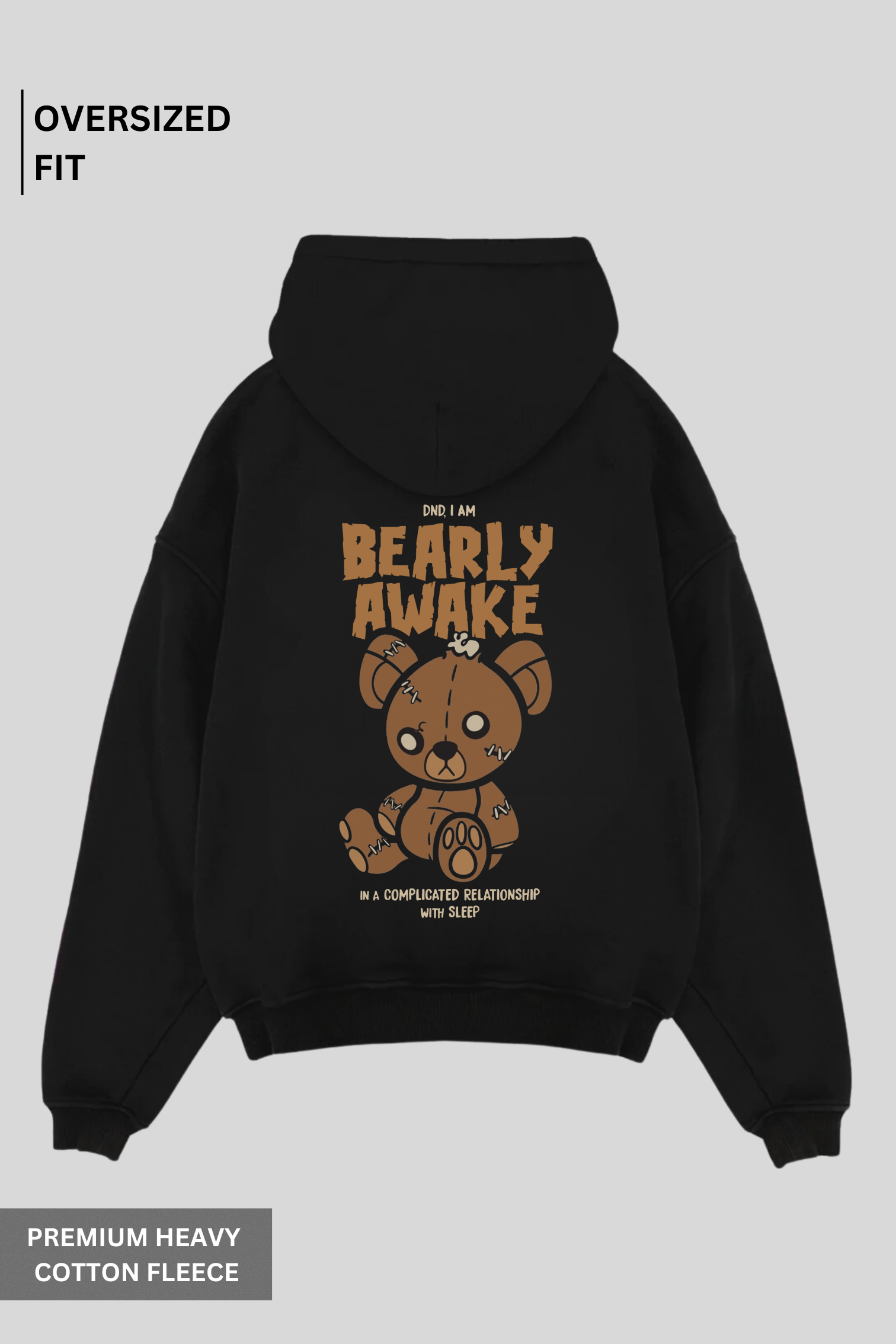 Shop Bearly Awake Printed Black Oversized Hoodie Online - Botnia