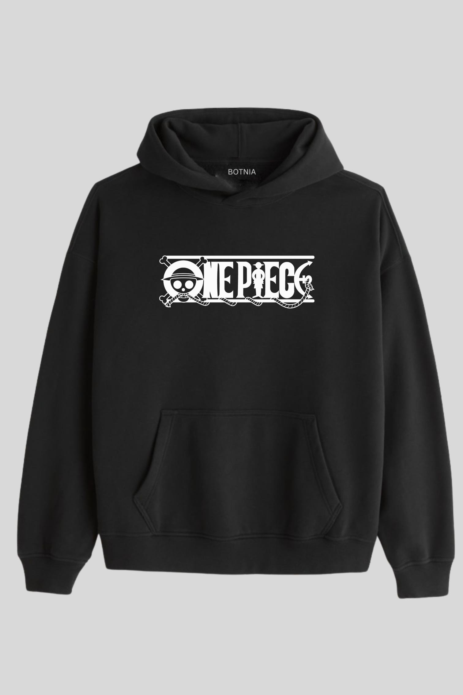 Shop One Piece Printed Black Oversized Hoodie Online - Botnia