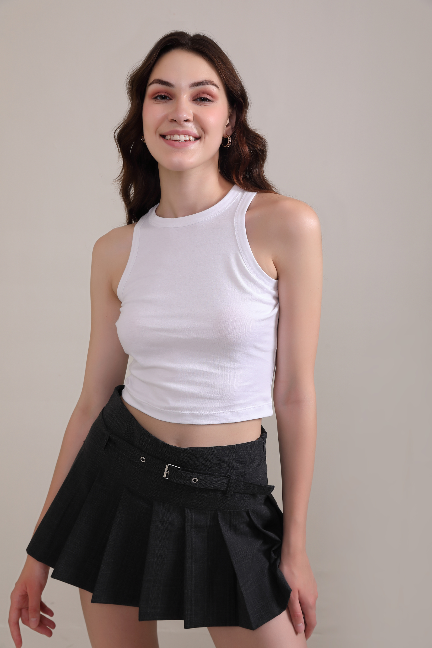White White 100% Cotton Racerback Plain Round Neck Sleveless Slim Fit Women
