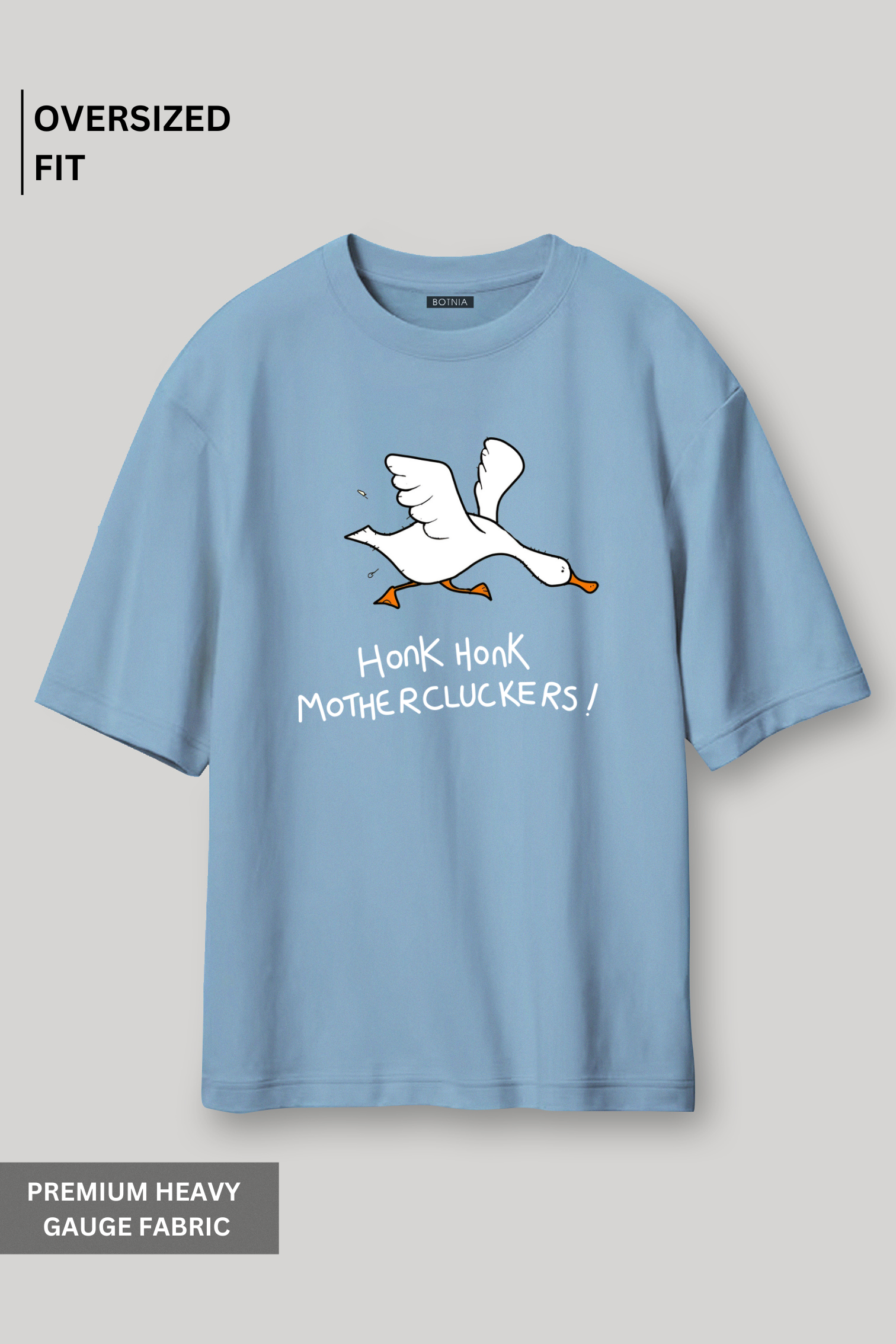 Honk Honk Blue 100% Cotton Terry Drop Shoulder, Oversized Plain Round ...