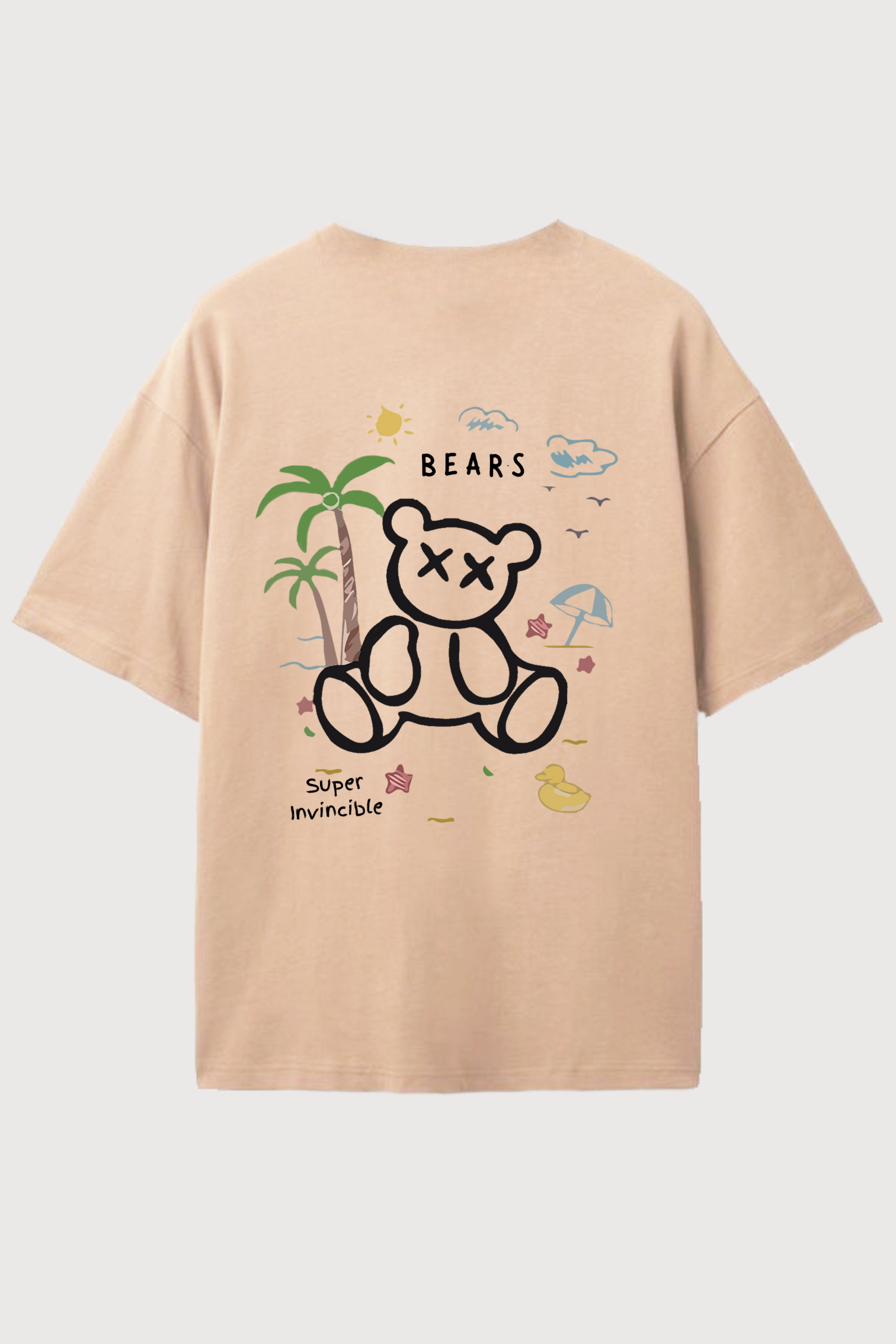 Shop Invincible Bear Printed Beige Oversized T-Shirt Online - Botnia