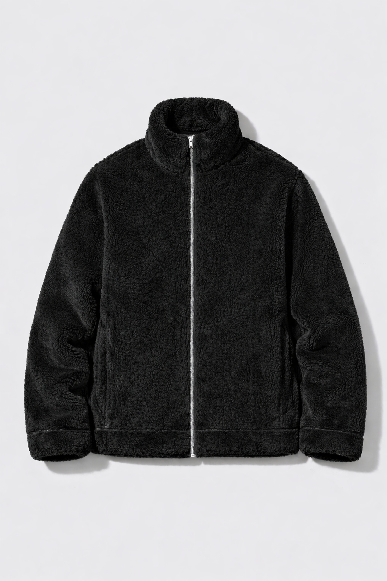 Black teddy jacket Black 100% Cotton Fleece Oversized Plain Round Full ...