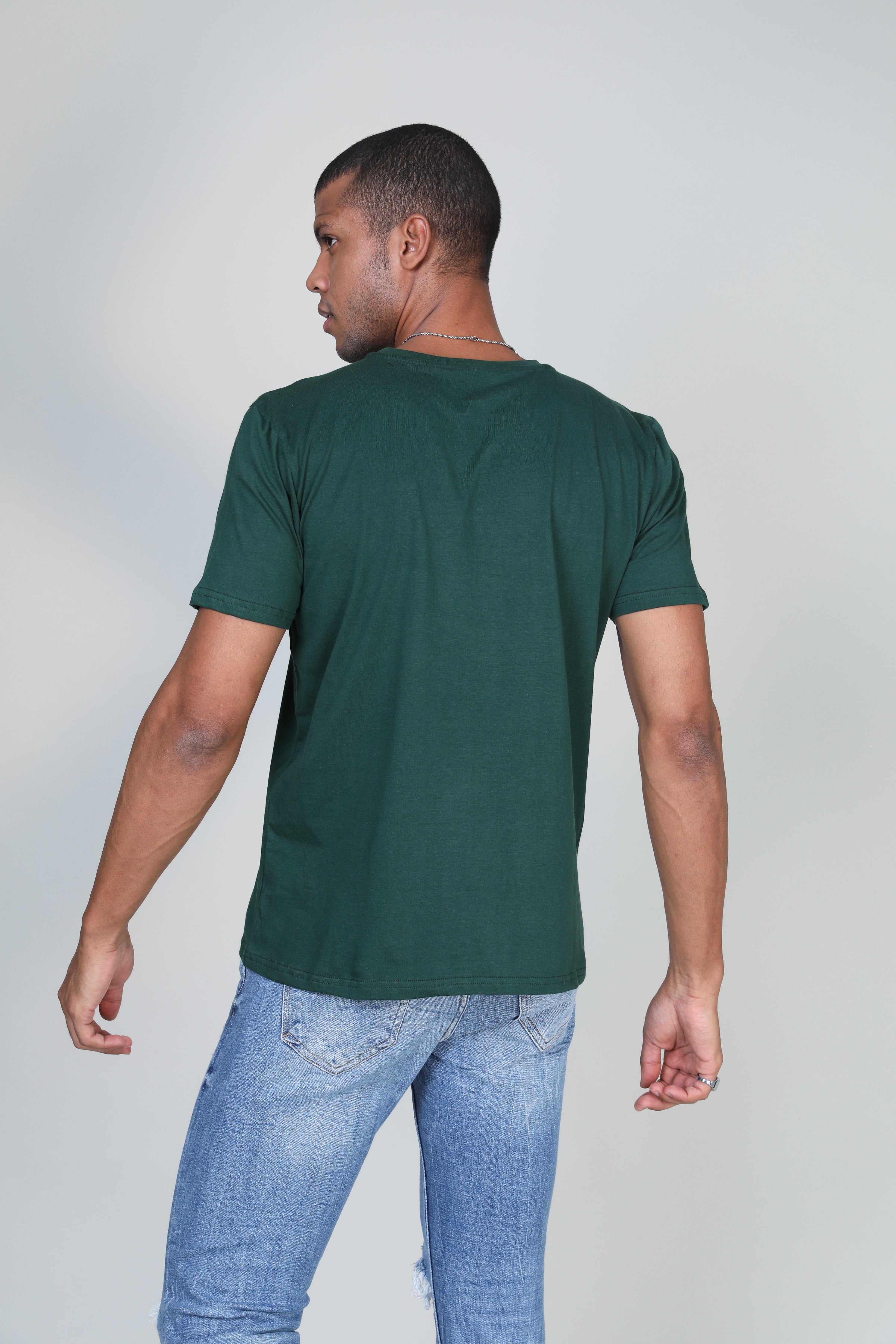 Short sleeve t-shirt Green 100% Cotton Regular Plain Round Neck Half ...