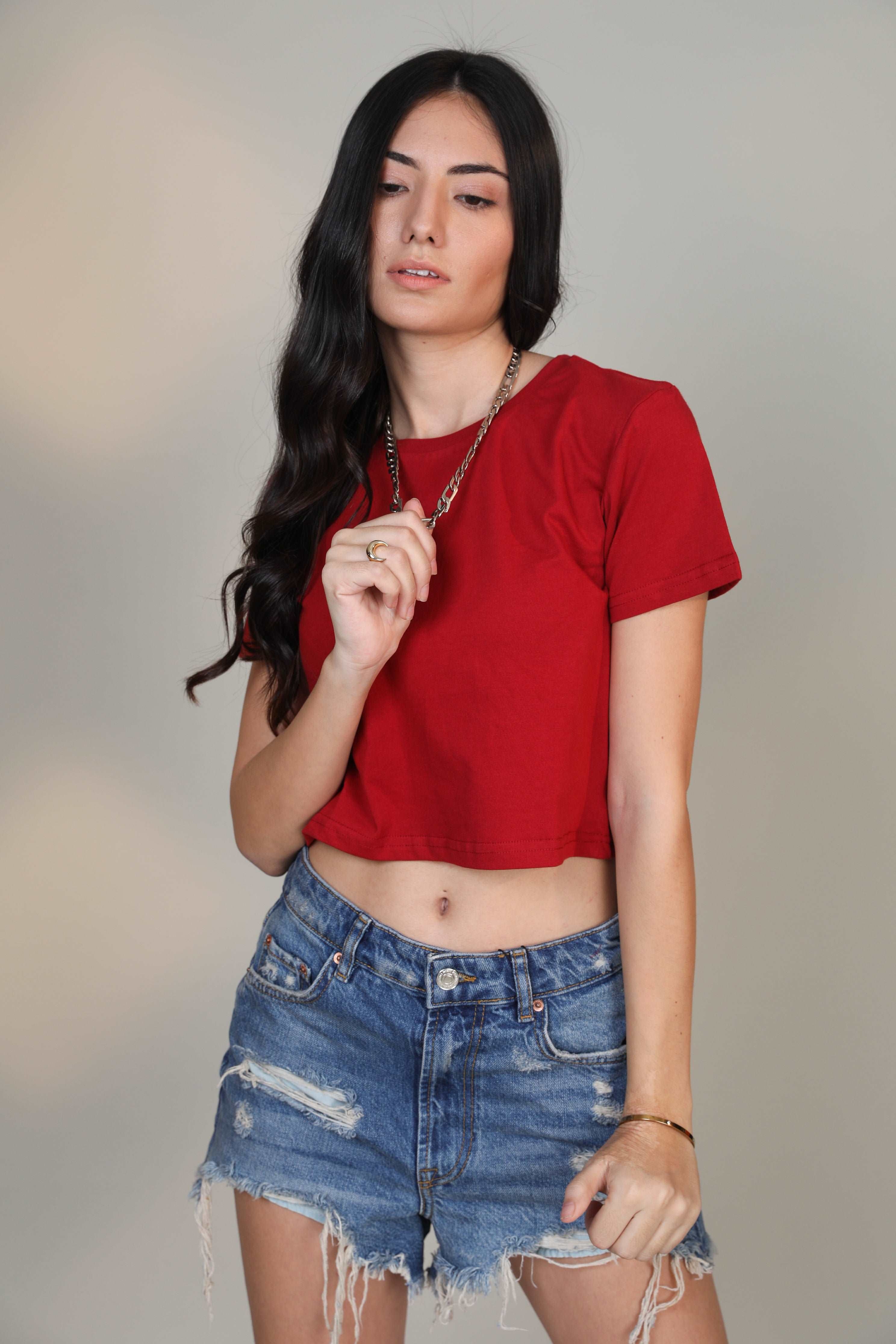 Shop Red Crimson Plain Regular Crop Top for Women - Botnia