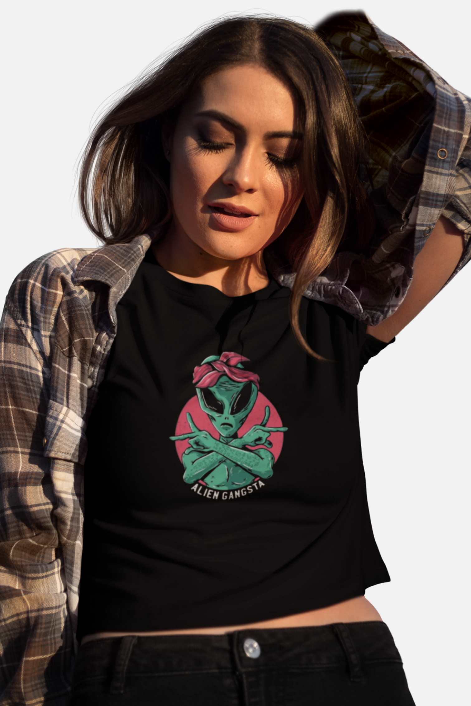 Alien Gangsta Black 100% Cotton Printed Printed Round Neck Half Sleeve ...